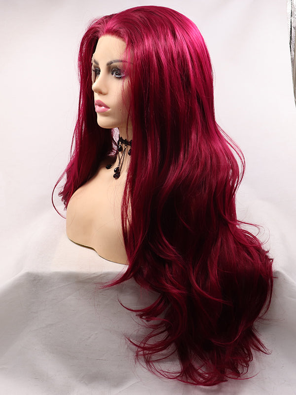 Red Long Wavy Synthetic Lace Front Wigs – everydaywigs
